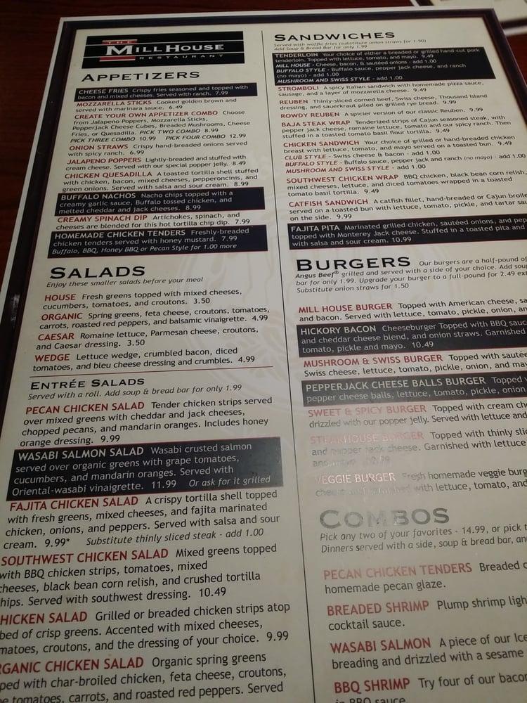 Menu at The Mill House Restaurant, Jasper