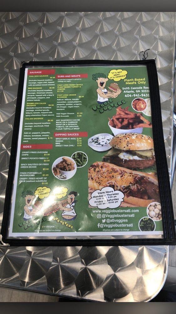 Menu at Veggie Busters restaurant, Atlanta