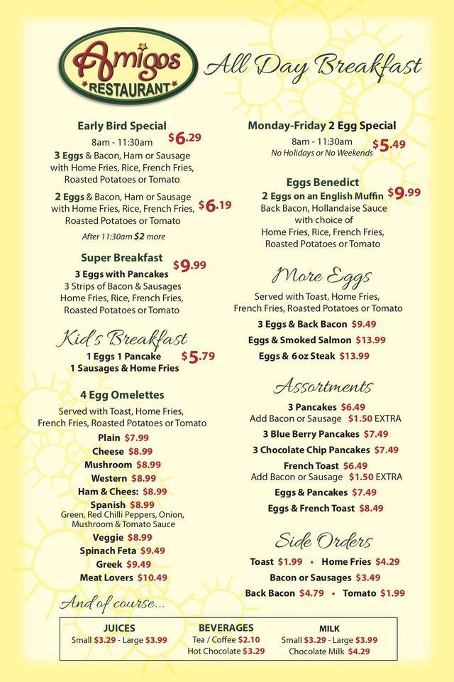 Menu at Amigos Restaurant, Toronto