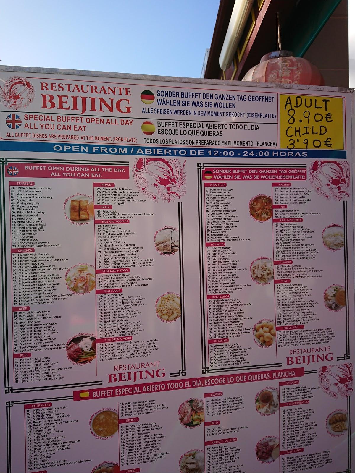 Menu at Beijing Chinese Restaurant, Costa Teguise