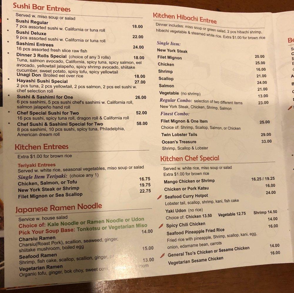 Menu at Hayashi Sushi & Poke restaurant, Philadelphia