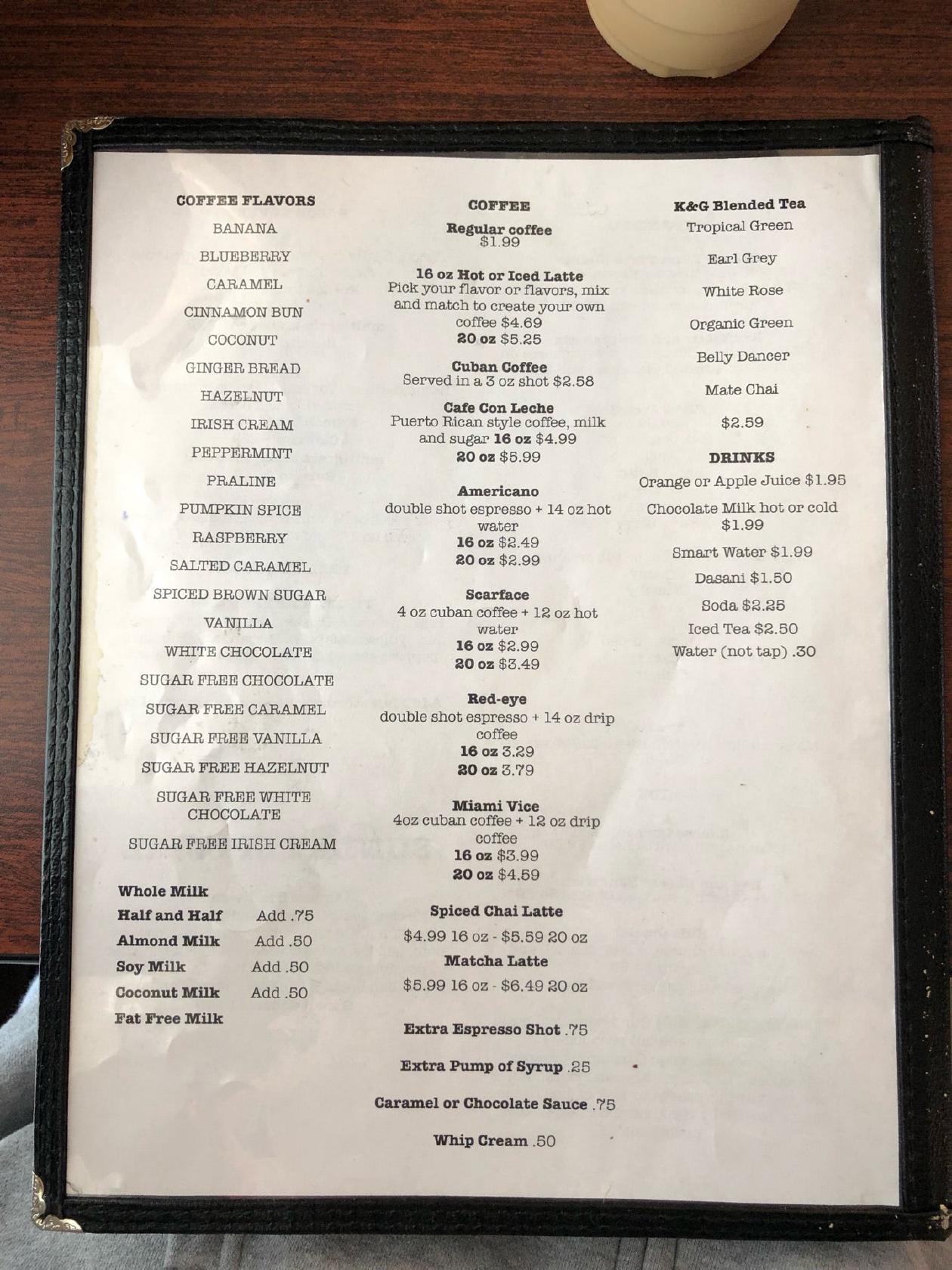 Menu at JJ Chago's fast food, Navarre
