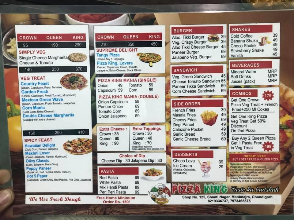 Menu at PIZZA KING, Chandigarh, 125/1 Shanti Nagar
