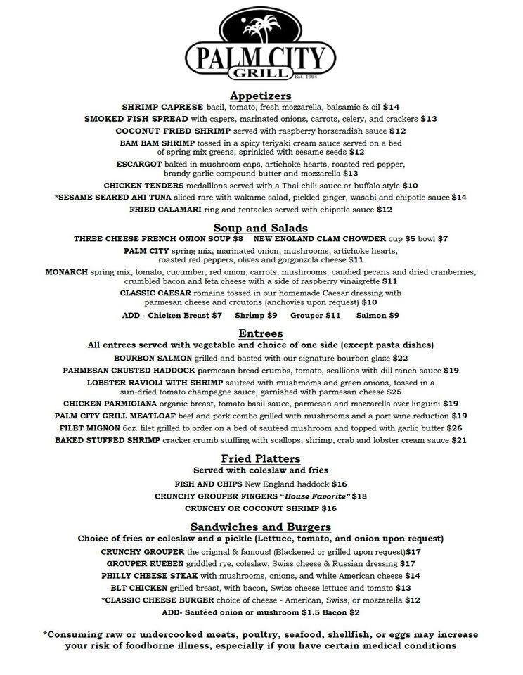 Menu at Palm City Grill pub & bar, Palm City