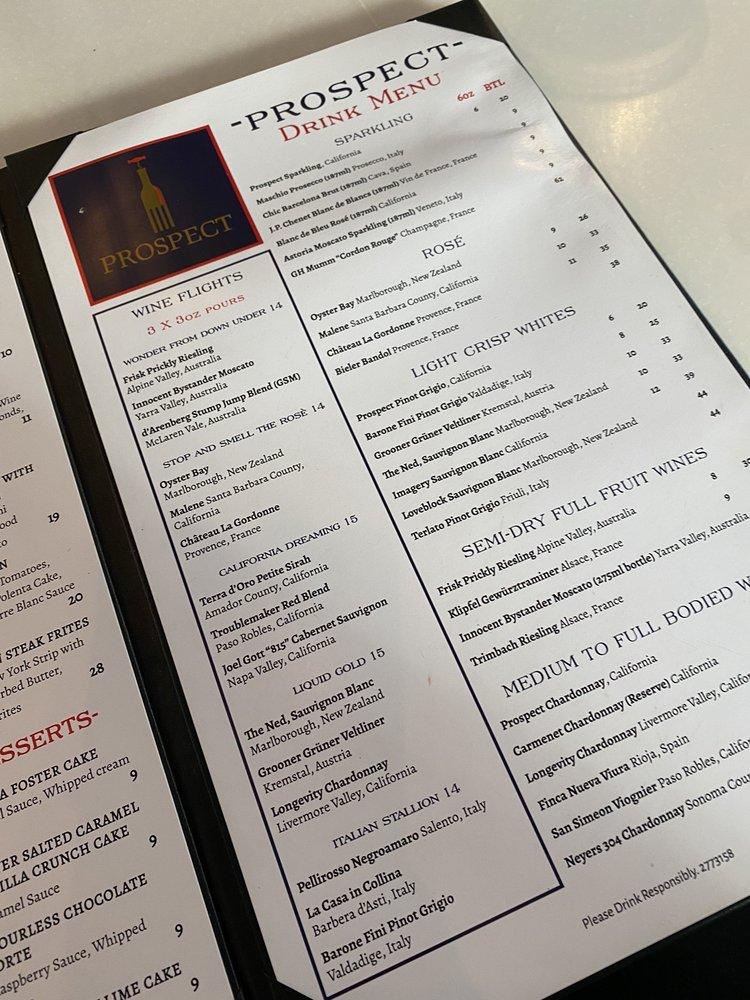 Menu at Prospect five points pub & bar, Jacksonville, Margaret St