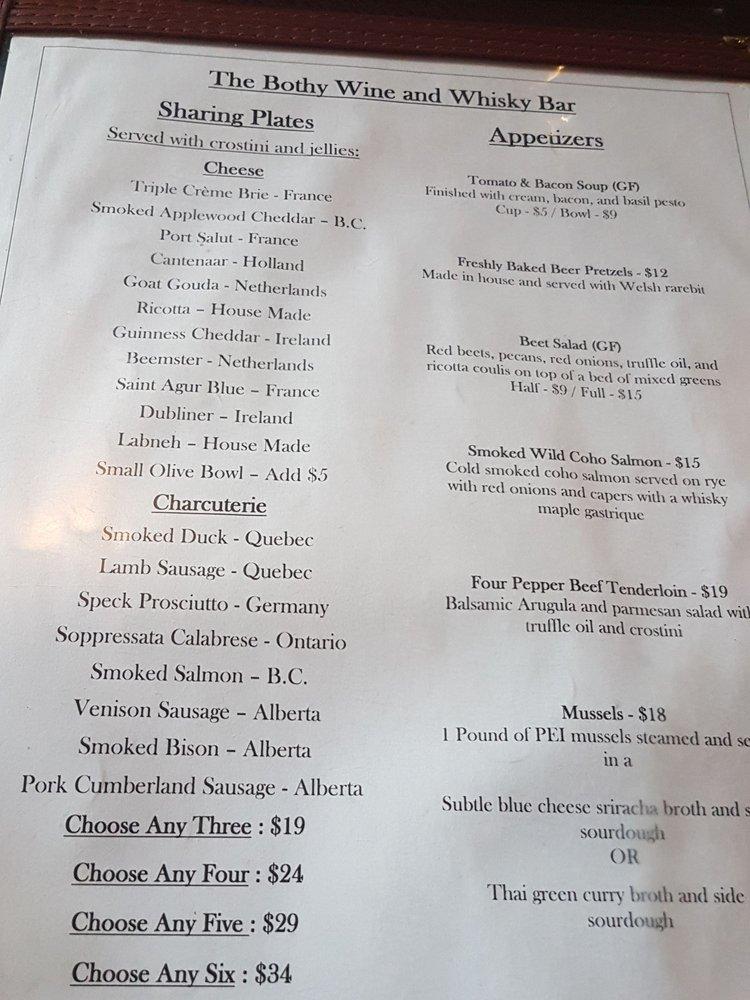 Menu at The Bothy Wine And Whisky Bar, Edmonton, Calgary Trail NW