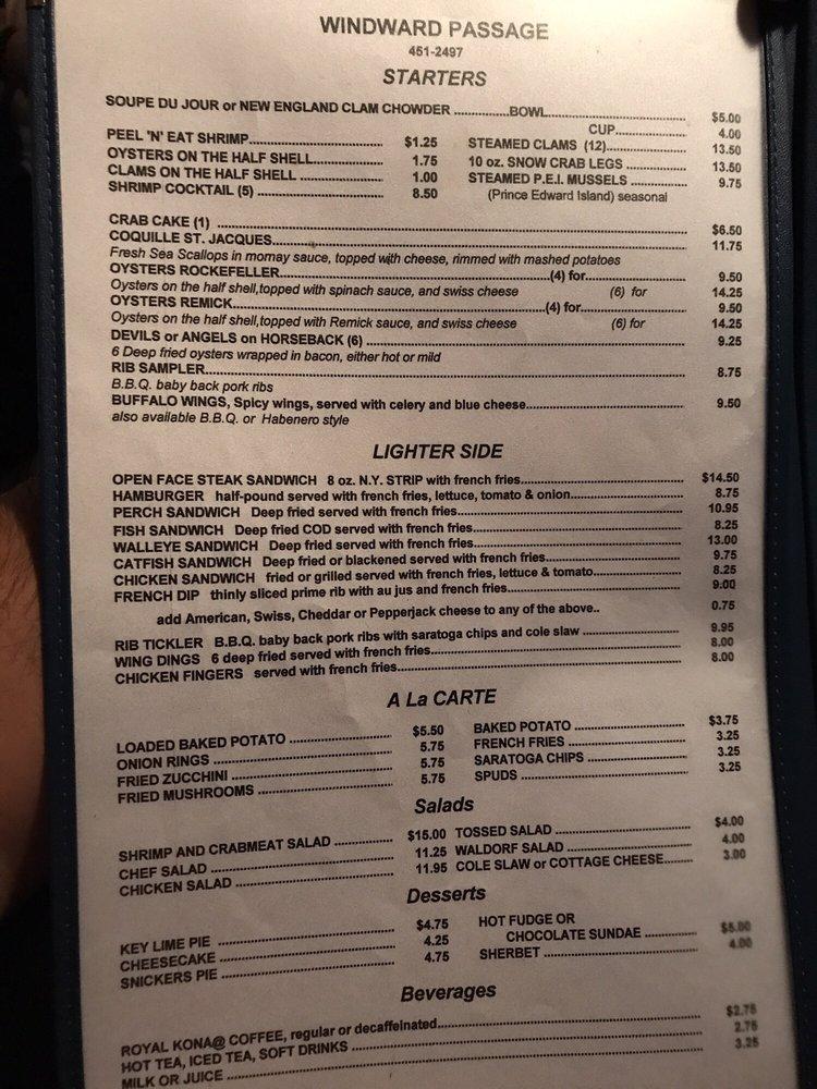 Menu at Windward Passage pub & bar, Columbus