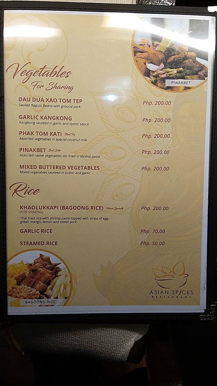 Menu at Segara Spices Restaurant Subic, Subic Bay Freeport Zone