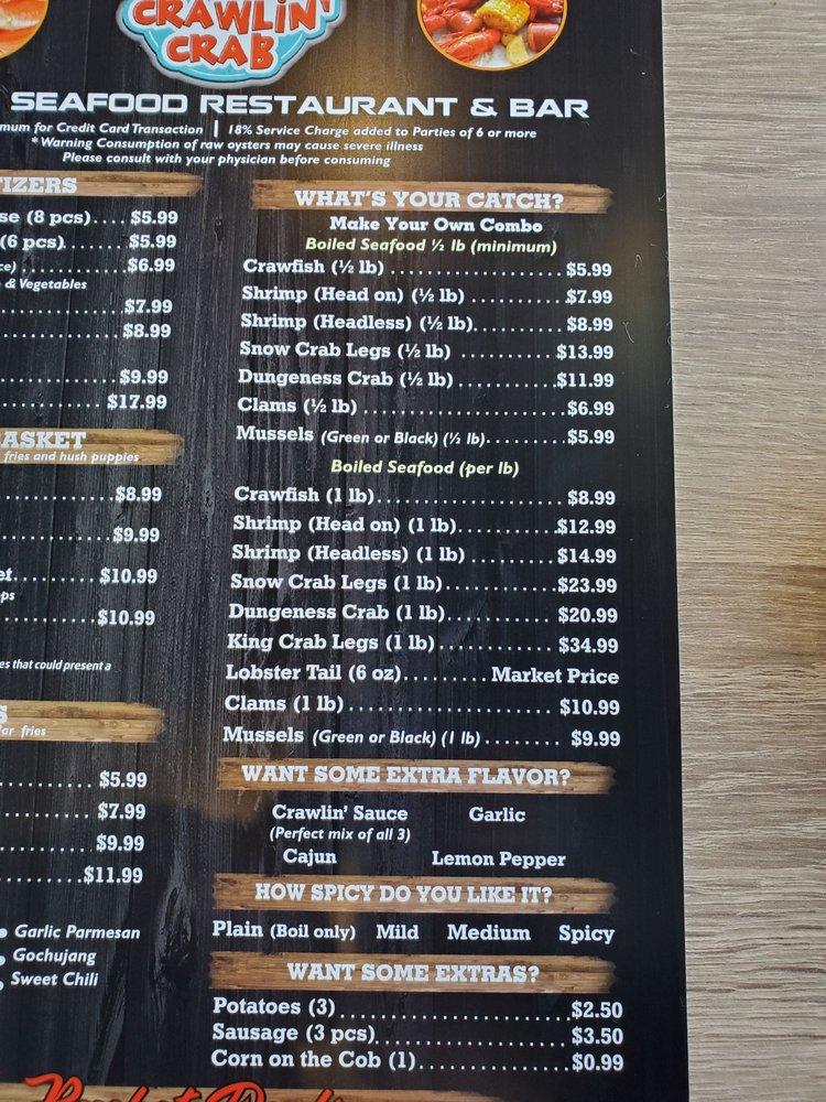 Menu at Crawlin' Crab restaurant, Fort Worth