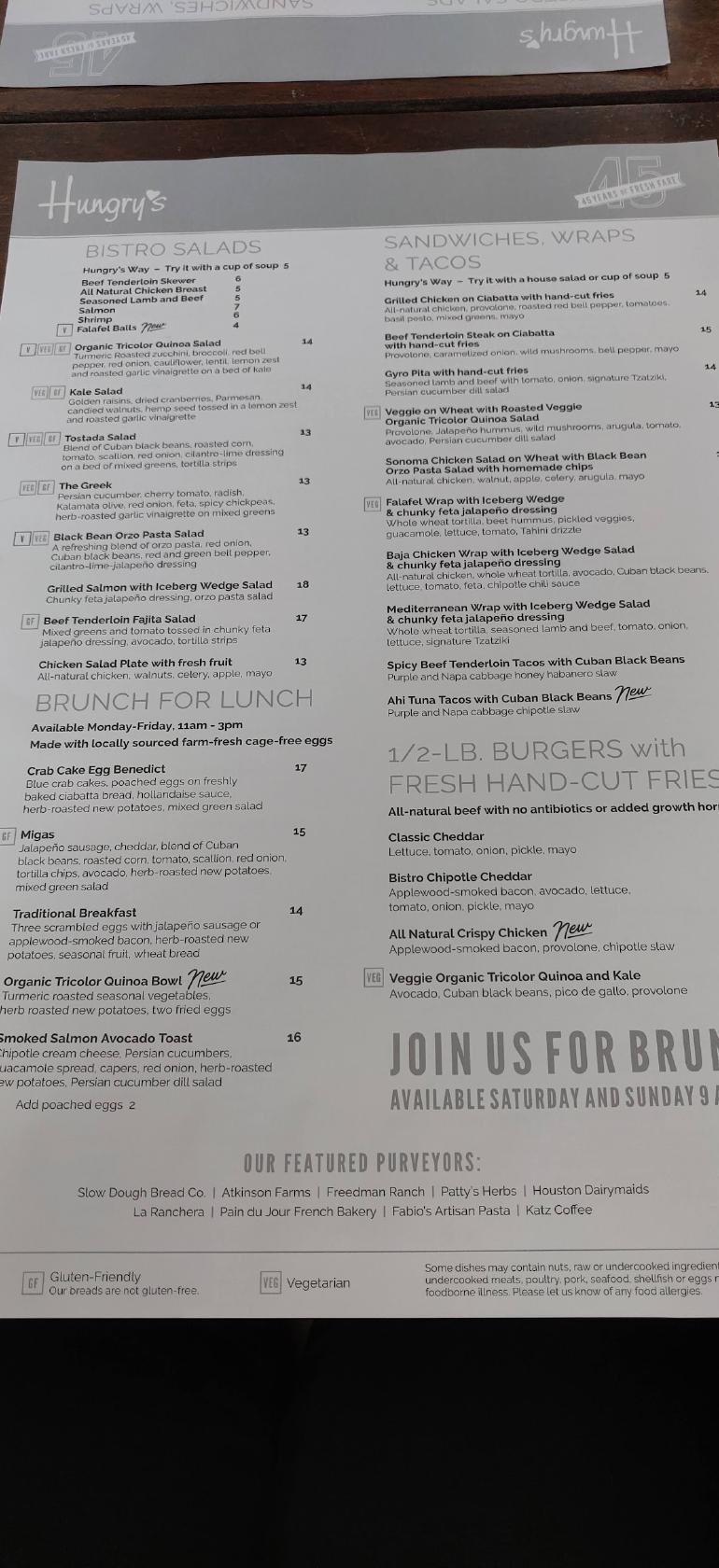 Menu at Hungry's restaurant, Houston, Rice Boulevard fl 2