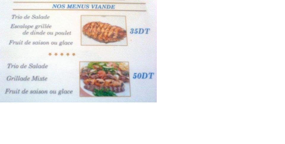 Menu at Le Marin restaurant, Kelibia, V44H+8J5