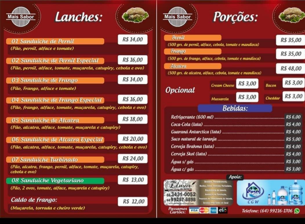 Carta del restaurante Mais Sabor Sanduíche del Pernil, Itumbiara