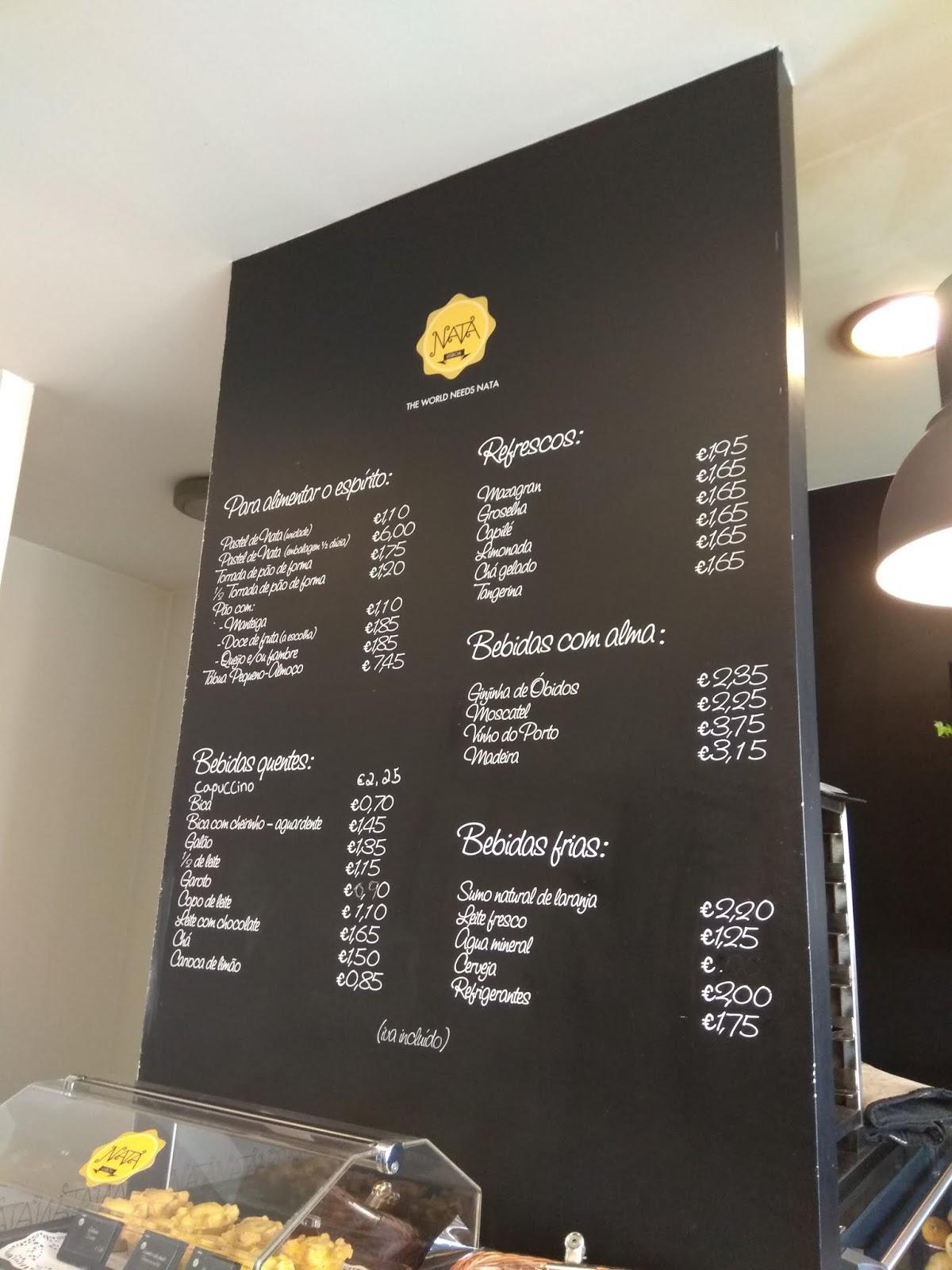 Menu em NATA Lisboa - Cascais - Pastel de Nata café, Cascais