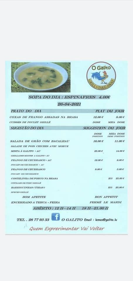 Menu at Grill-Take-away O Galito cafe, Differdange