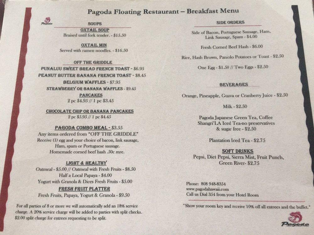 Menu at Pagoda Restaurant & Catering, Honolulu