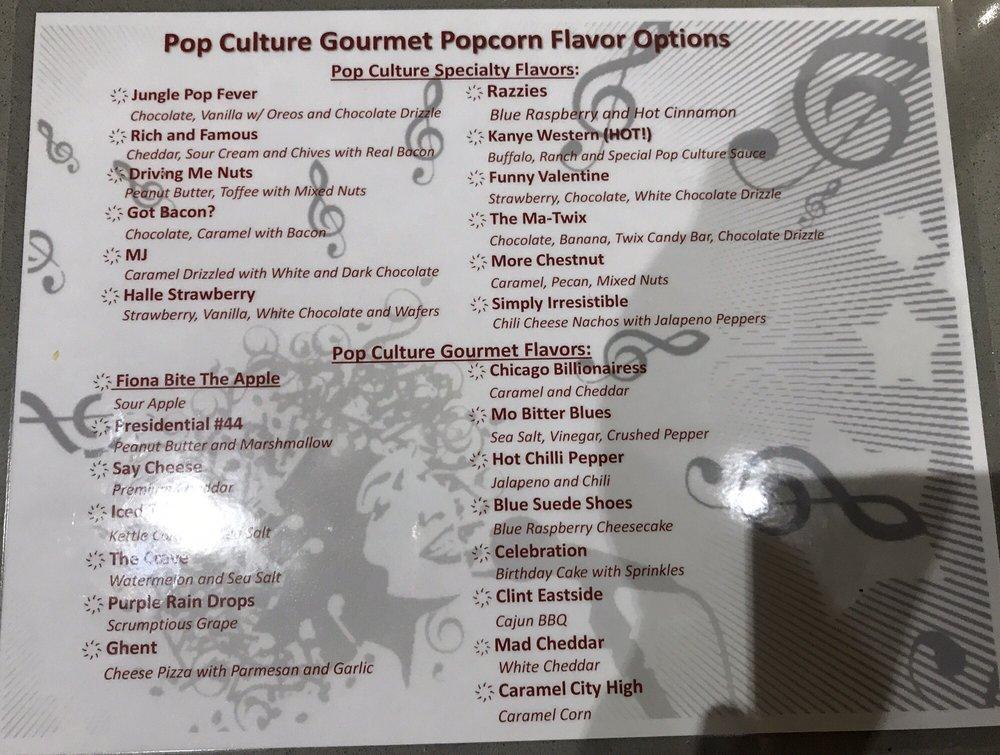 Menu at Pop Culture Gourmet Popcorn, Norfolk