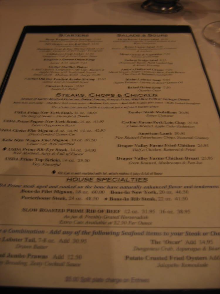 Menu at RingSide Steakhouse, Portland, W Burnside St