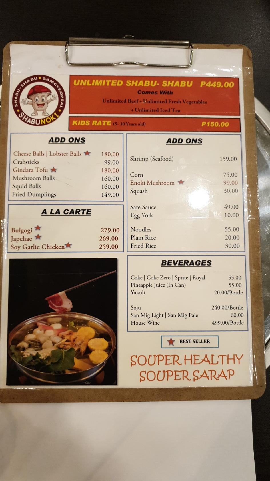 Menu at Shabunoki BF Homes restaurant, Parañaque