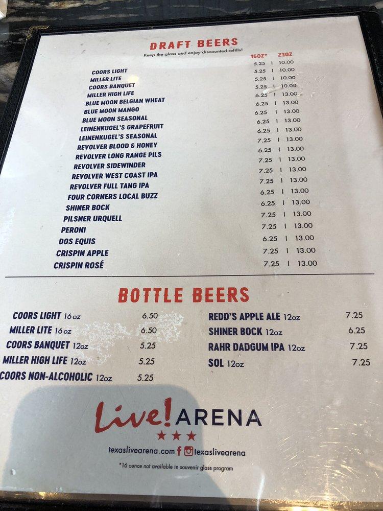 Menu at Texas Live! pub & bar, Arlington