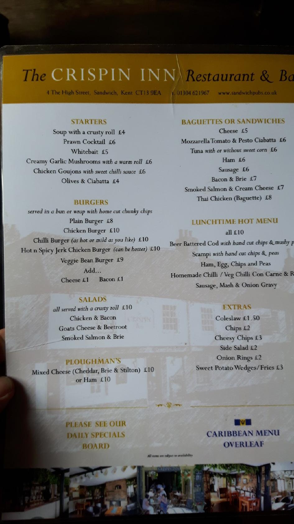 Menu at The Crispin Inn pub & bar, Sandwich, 4 High St
