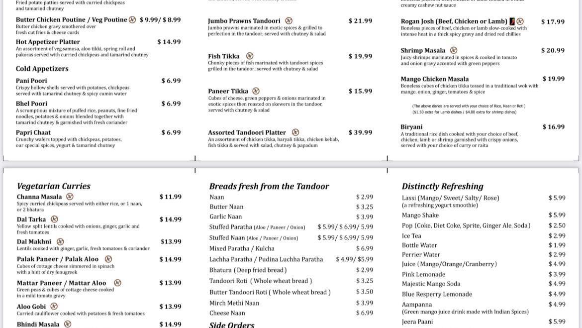 Menu at WOW Indian Kitchen restaurant, Waterloo