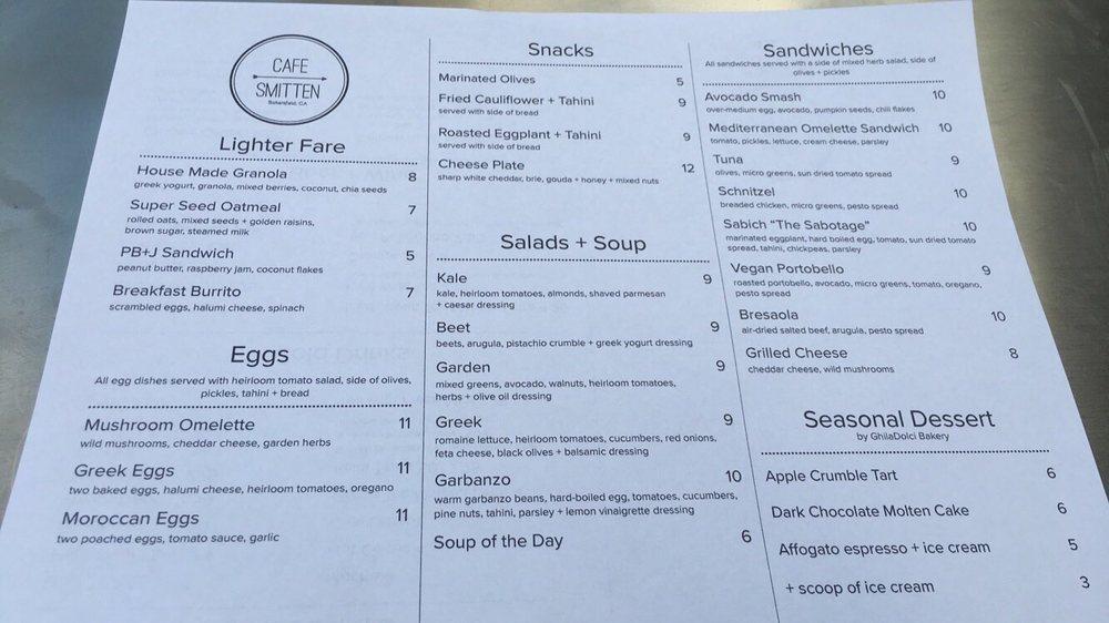 Menu at Cafe Smitten, Bakersfield