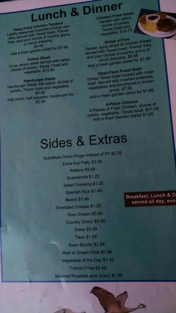 Menu at Crane Cafe, Lemitar