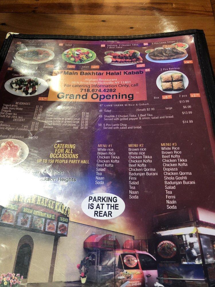 Menu at Main Bakhtar Halal Kabab restaurant, Hicksville