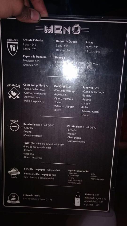 Menu at Pablini's Burgers restaurant, Monterrey