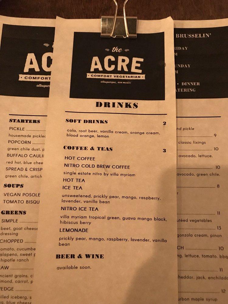 Menu at The Acre restaurant, Albuquerque