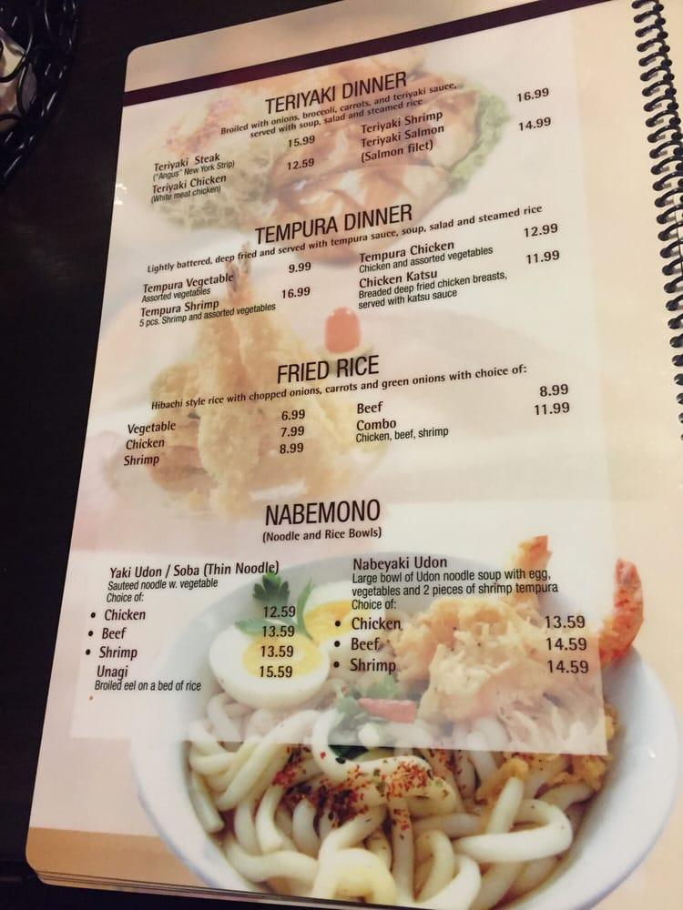 Menu at Hayashi Midtown restaurant, Lubbock, 19th St