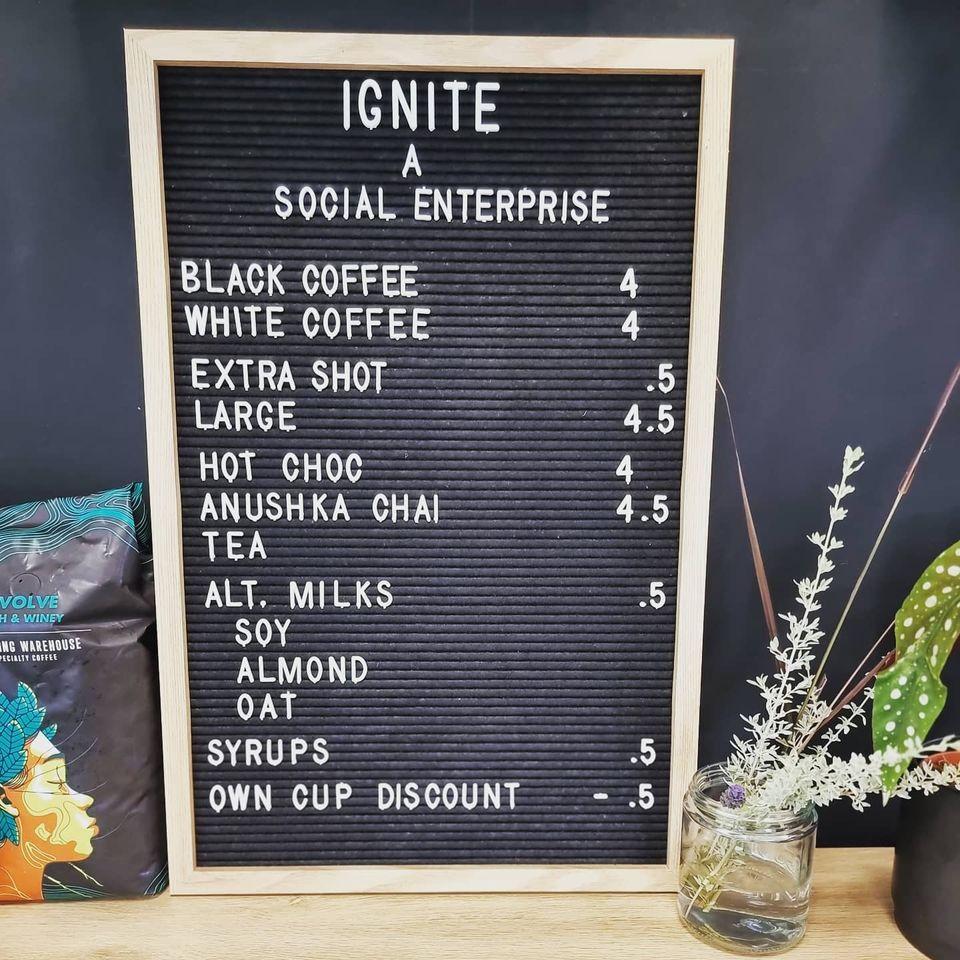 Menu at Ignite Cafe, Camberwell