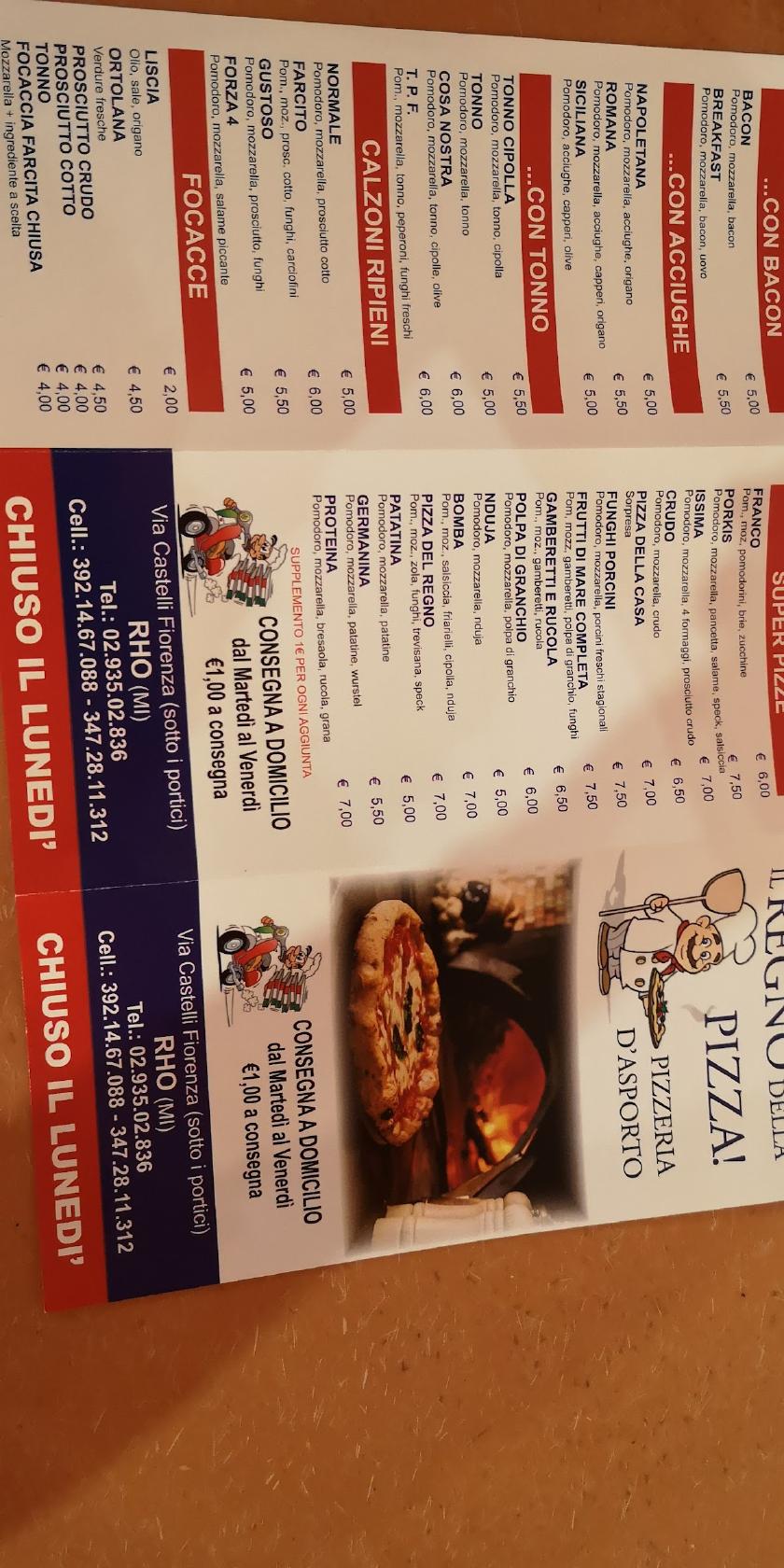 Menu da Il Regno della Pizza ristorante, Rho
