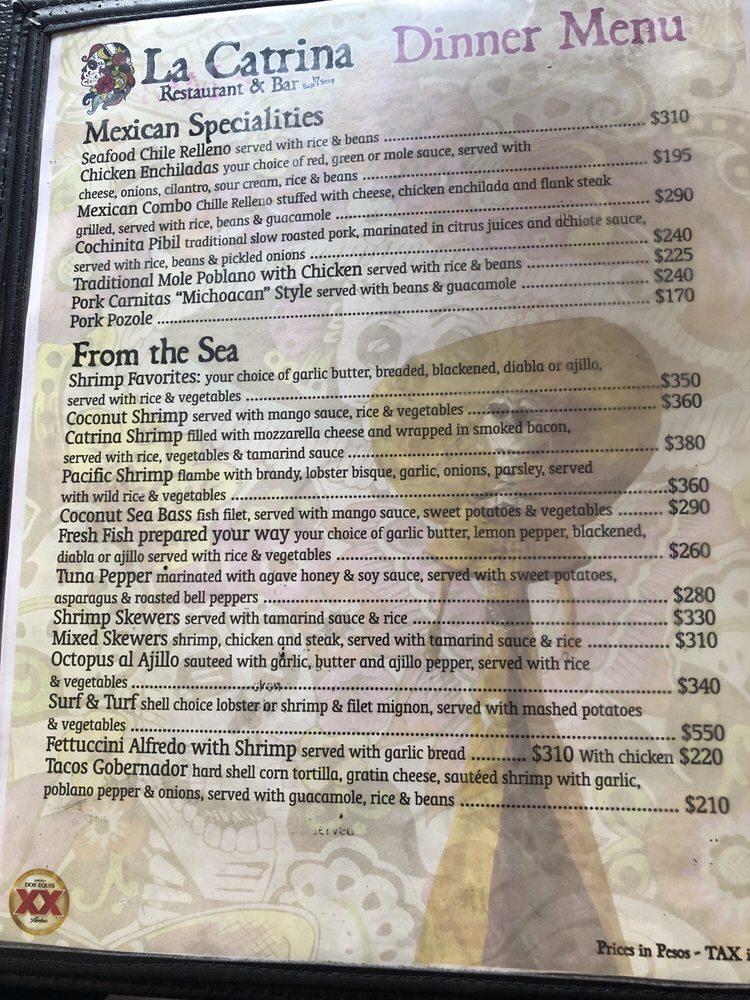 Menu at La Catrina pub & bar, Cabo San Lucas