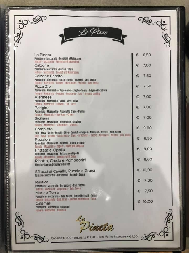 Menu da La Pineta Di Alessandro Lorico ristorante, Tempio Pausania