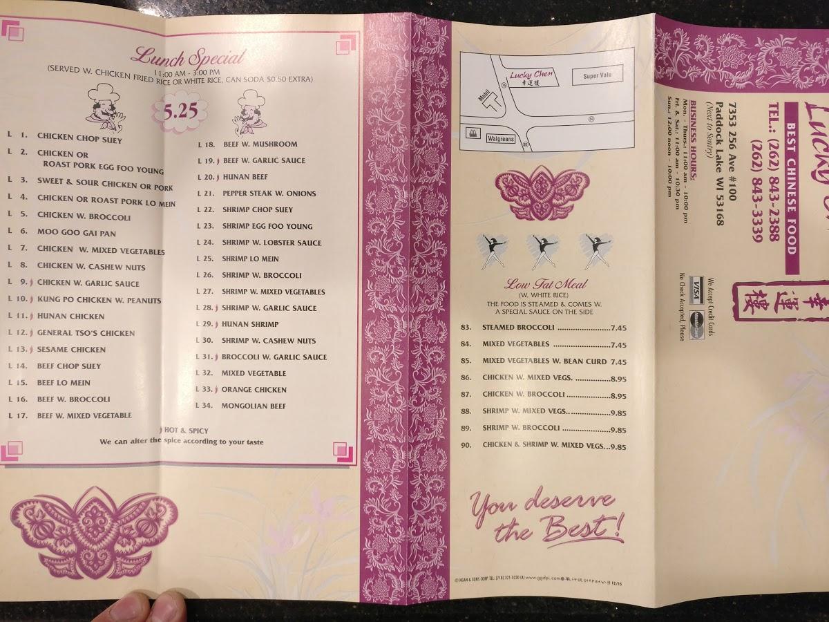 Menu at Lucky Chen restaurant, Salem