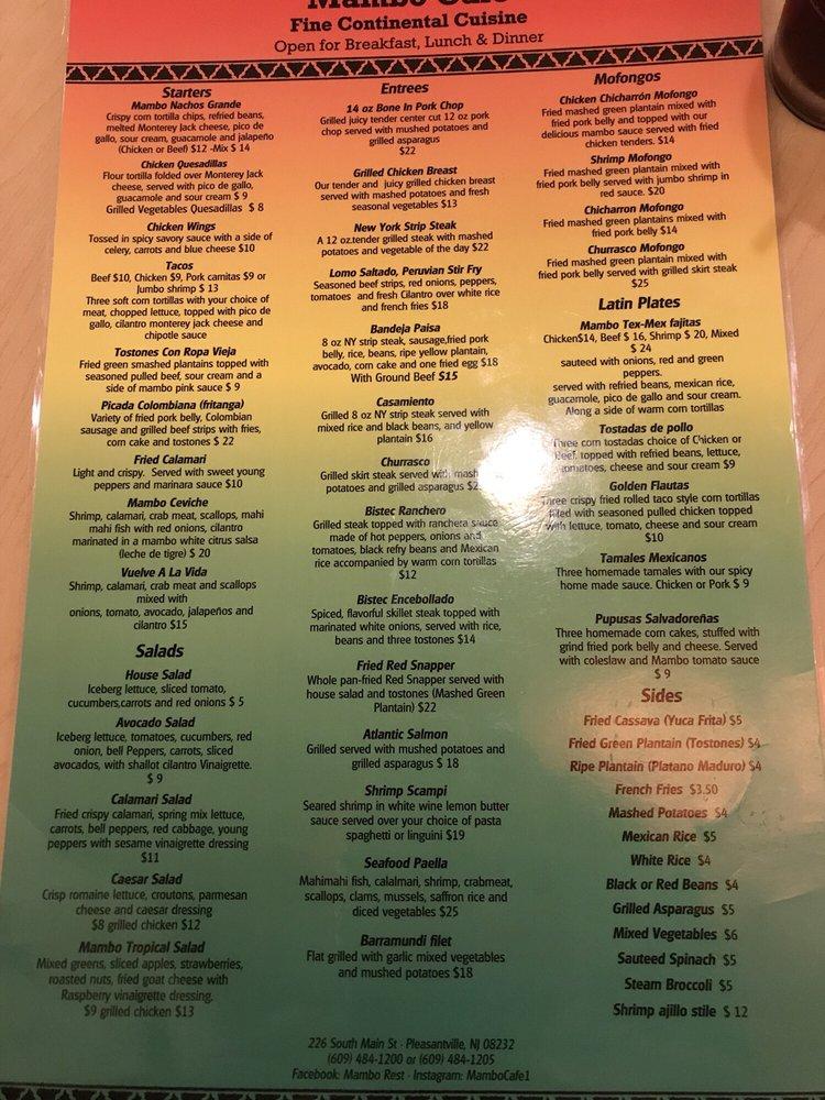 Menu at Mambo Café cafe, Pleasantville