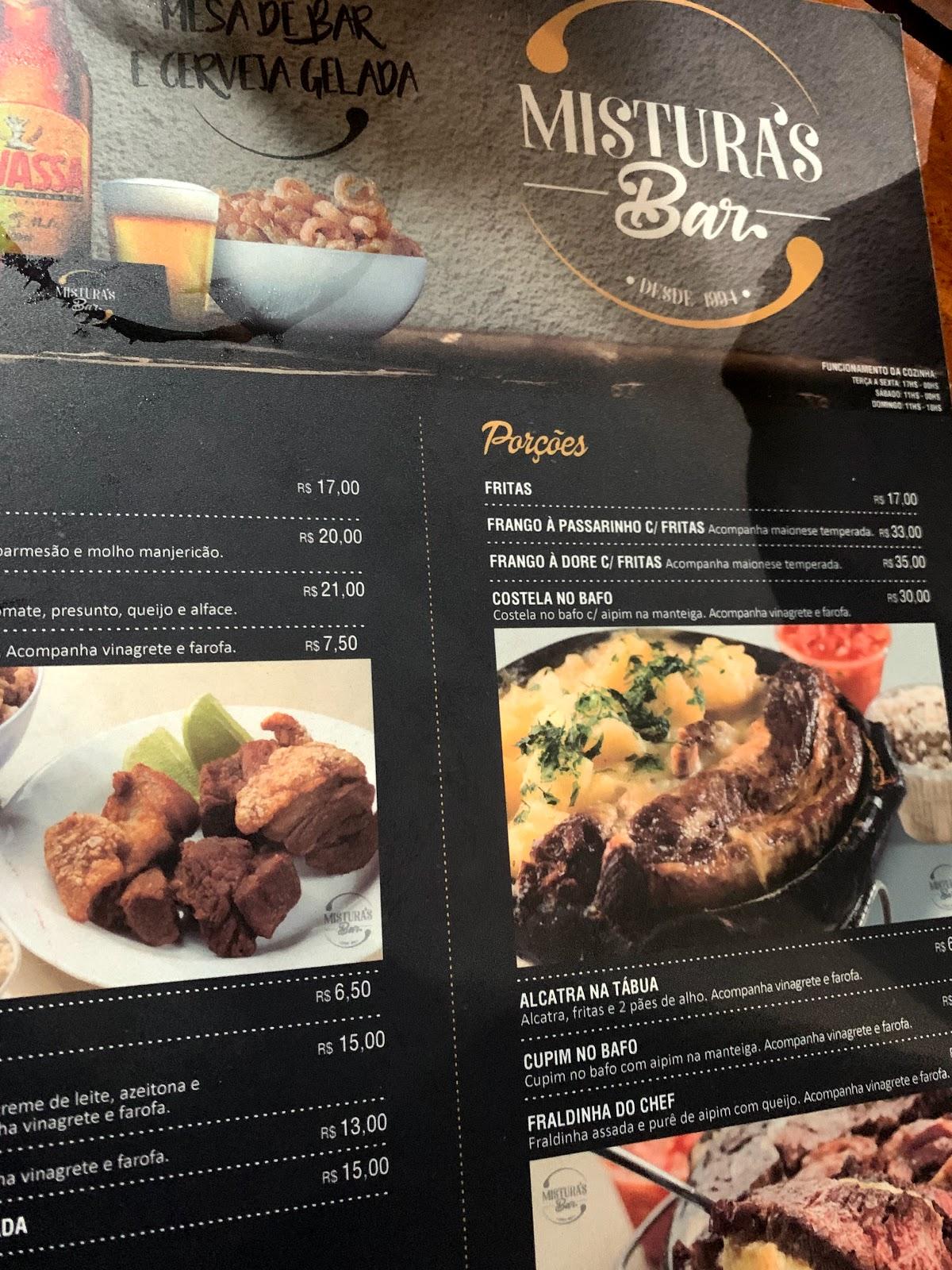 Menu em Mistura's Bar, Vitoria