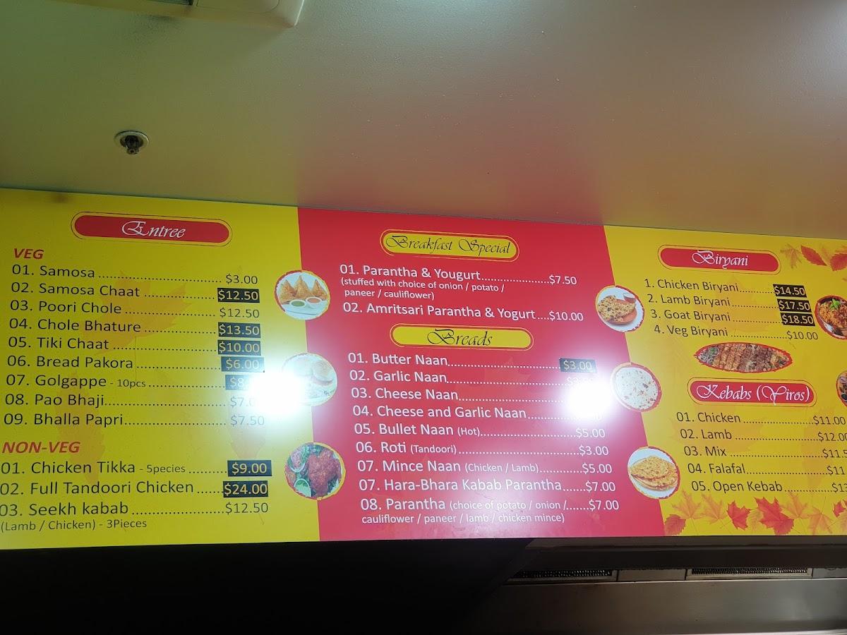 Menu at Naan Tandoori restaurant, Prospect