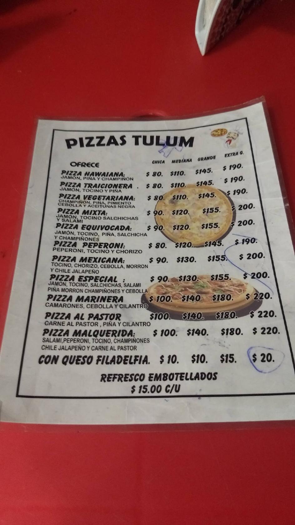 Carta del restaurante Pizzas Tulum, Tulum, Calle Osiris Sur S/N