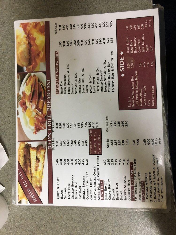 Menu at Red's Grill restaurant, Rock Hill