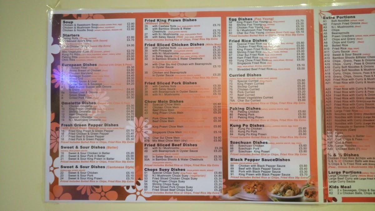 Menu at Silver House fast food, Belfast