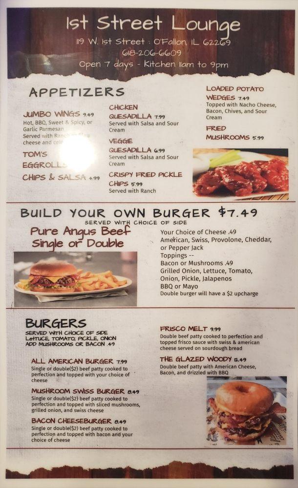 Menu at 1st Street Lounge pub & bar, O'Fallon