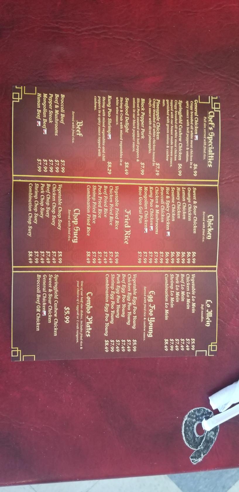Menu at Dragon wok restaurant, Nevada