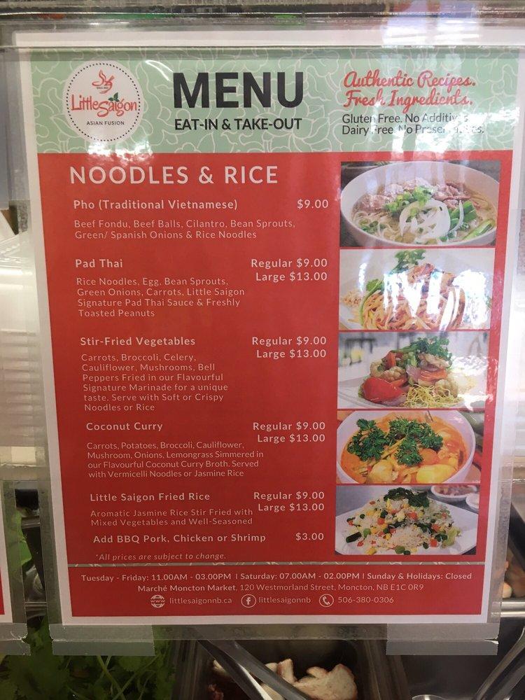 Menu at Little Saigon restaurant, Moncton