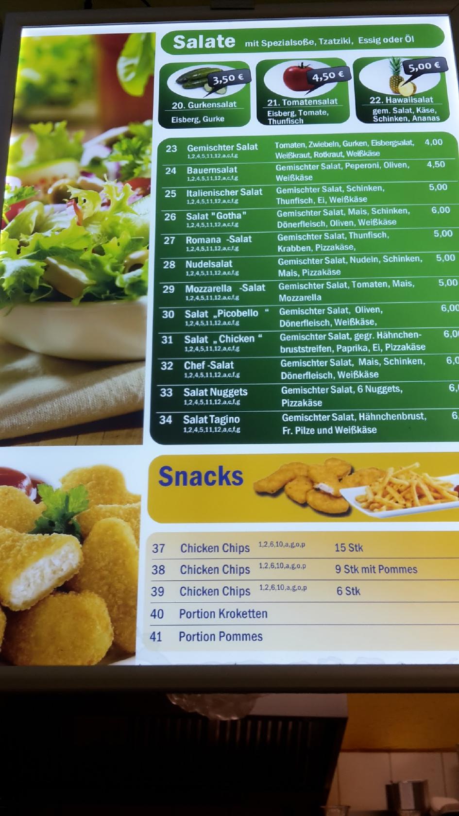 Menu at Picobello restaurant, Gotha