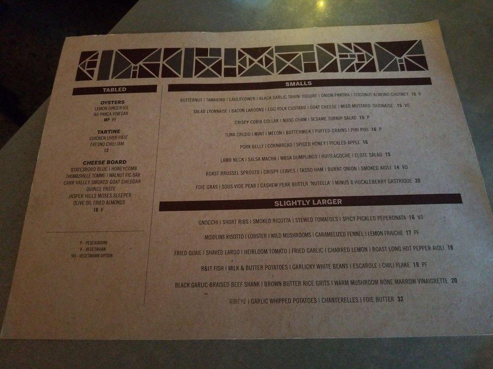 Menu at Rooster & the Till restaurant, Tampa