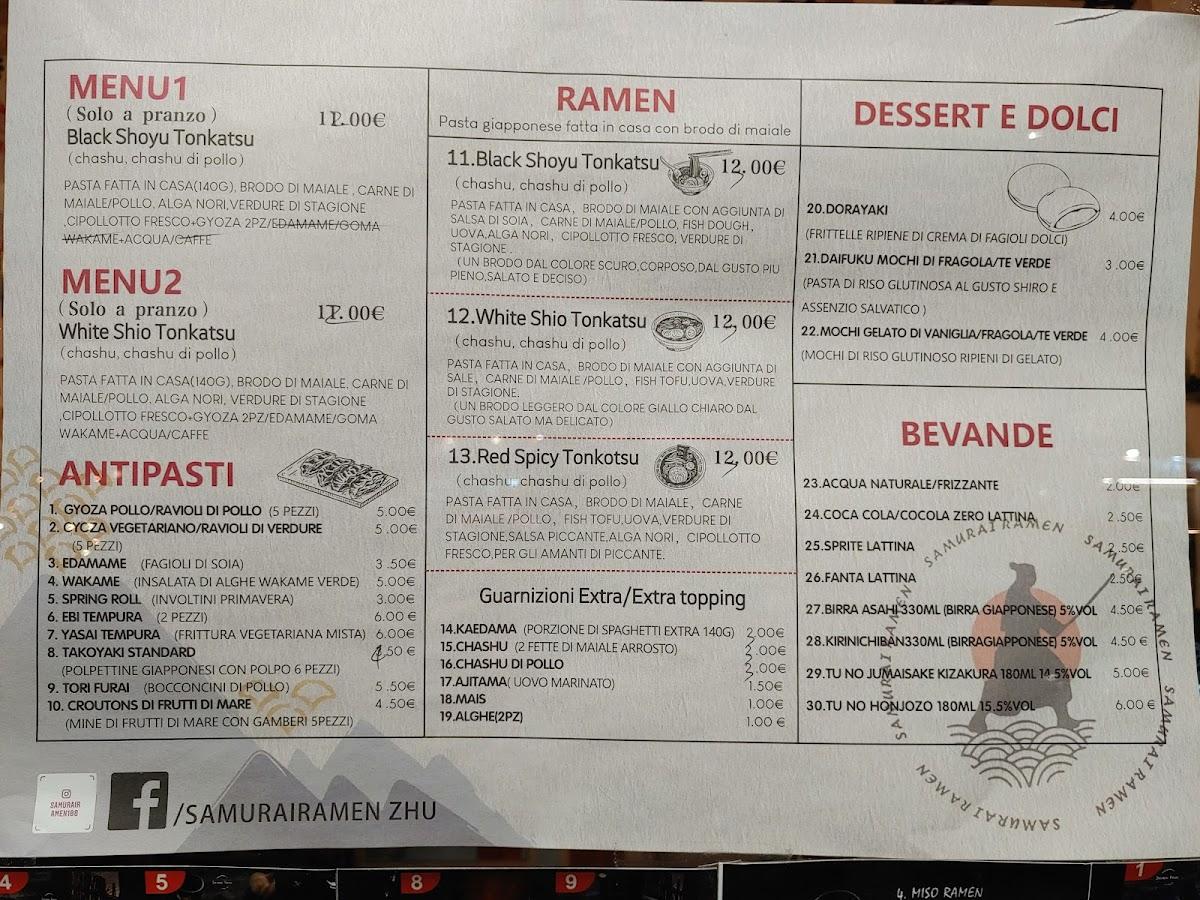 Menu da Samurai Ramen ristorante, Roma