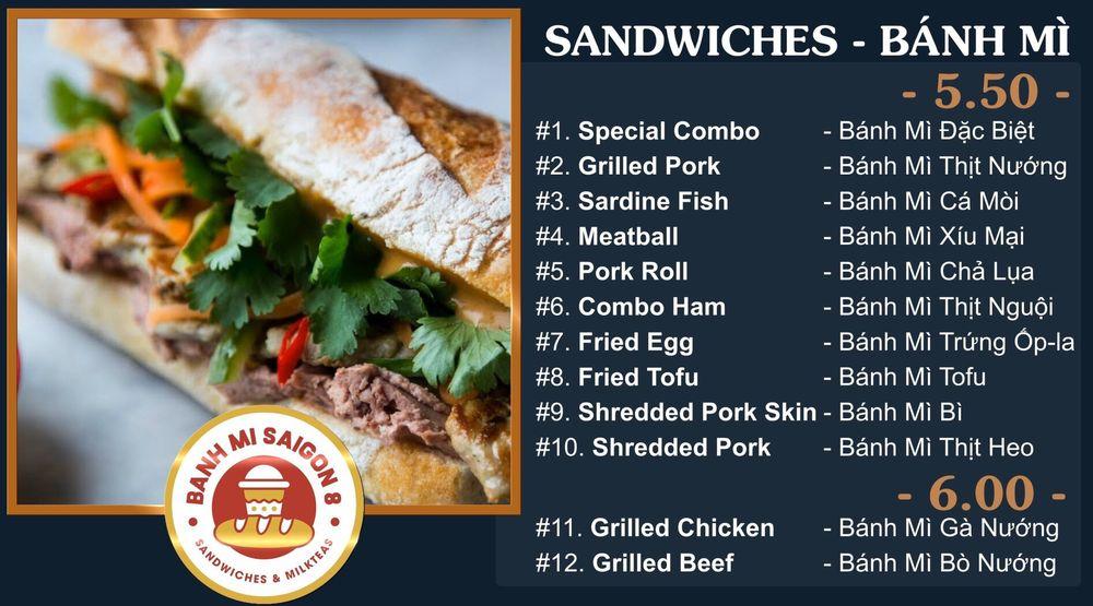 Menu at BANH MI SAIGON 8 ( Banh Mi- Hot Pot- Boba Tea) restaurant, Olympia