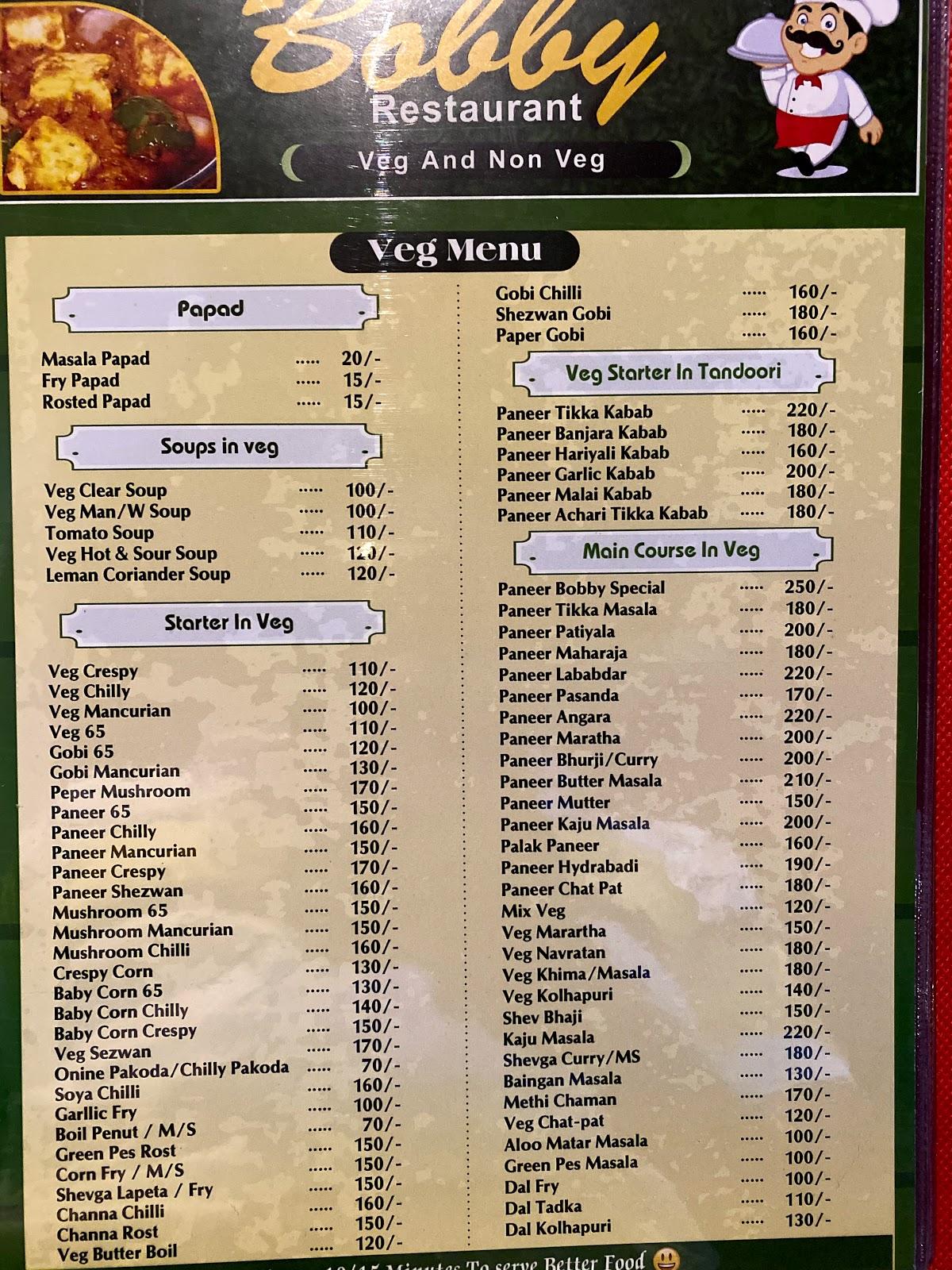 Menu at Bobby Restaurant, Nanded-Waghala